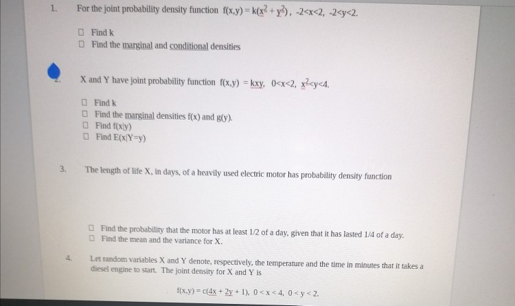 Solved For the joint probability density function f(x,y) | Chegg.com