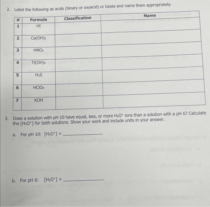 2. Label the followina as acids (binary or oxyacid) | Chegg.com