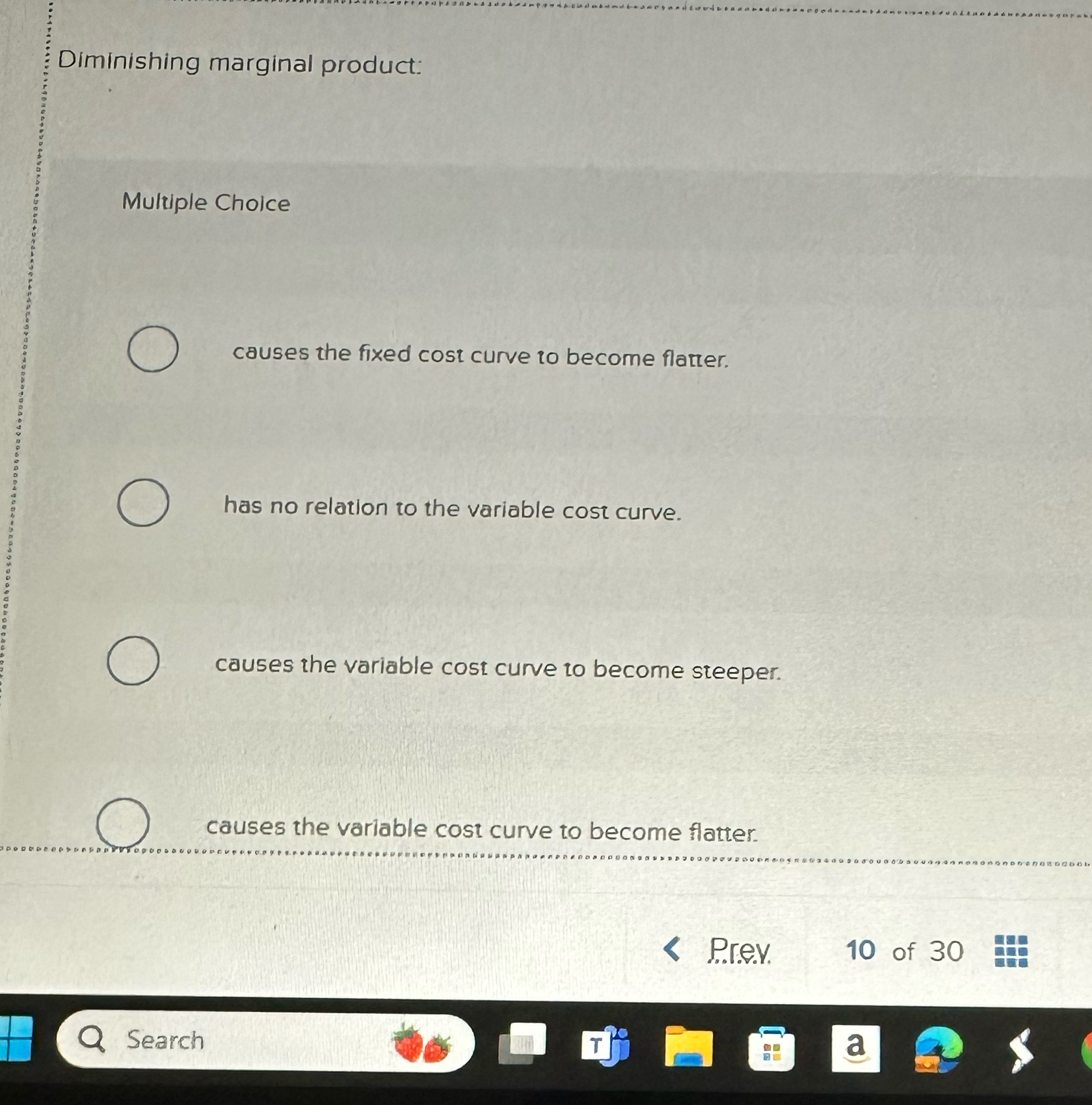 Solved Diminishing marginal product:Multiple Choicecauses | Chegg.com