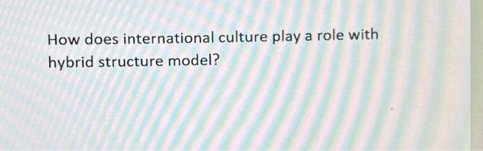 How does international culture play a role with | Chegg.com