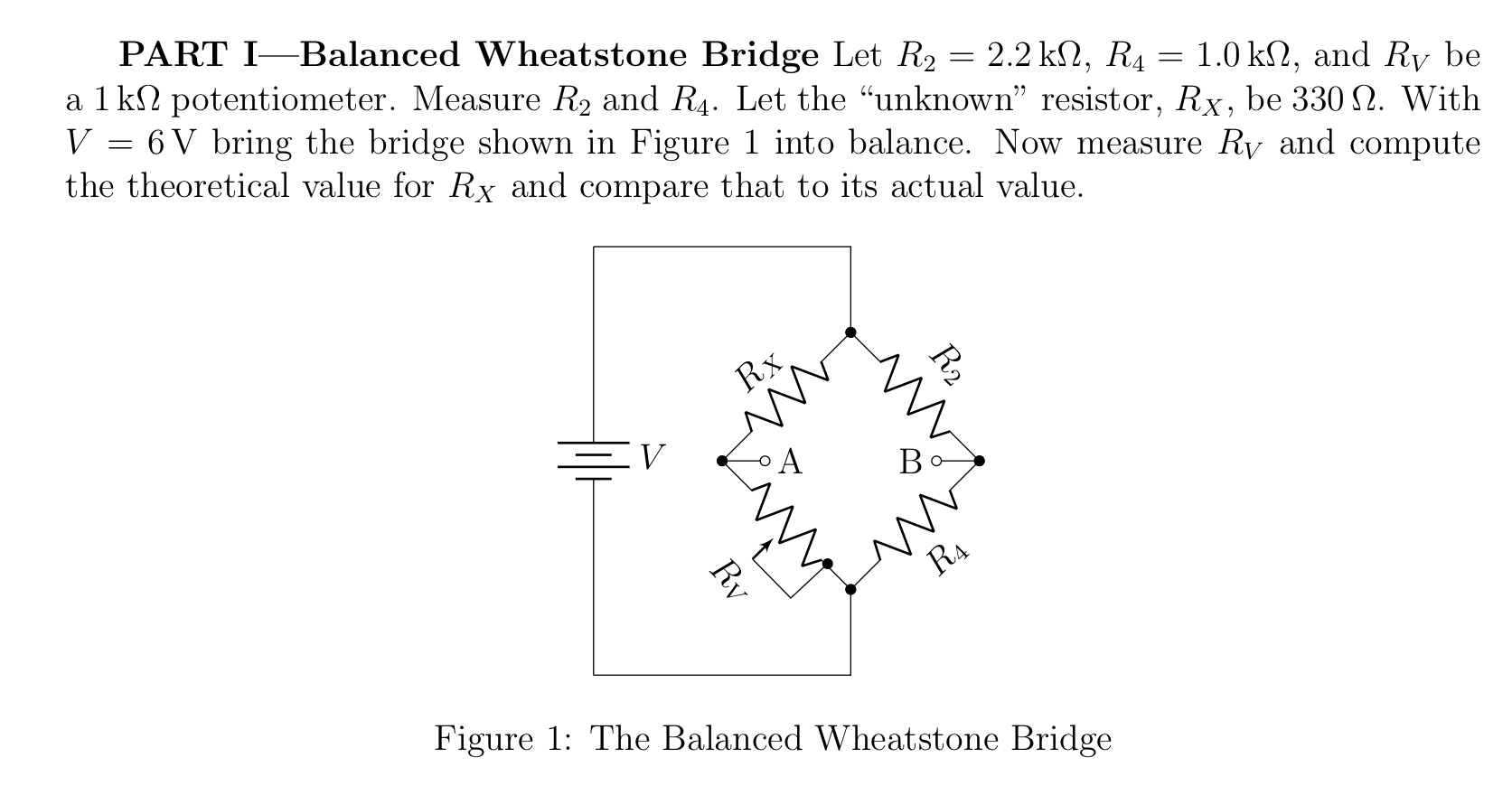 Solved Balanced Wheatstone Bridge Let R2=2.2kΩ,R4=1.0kΩ, | Chegg.com