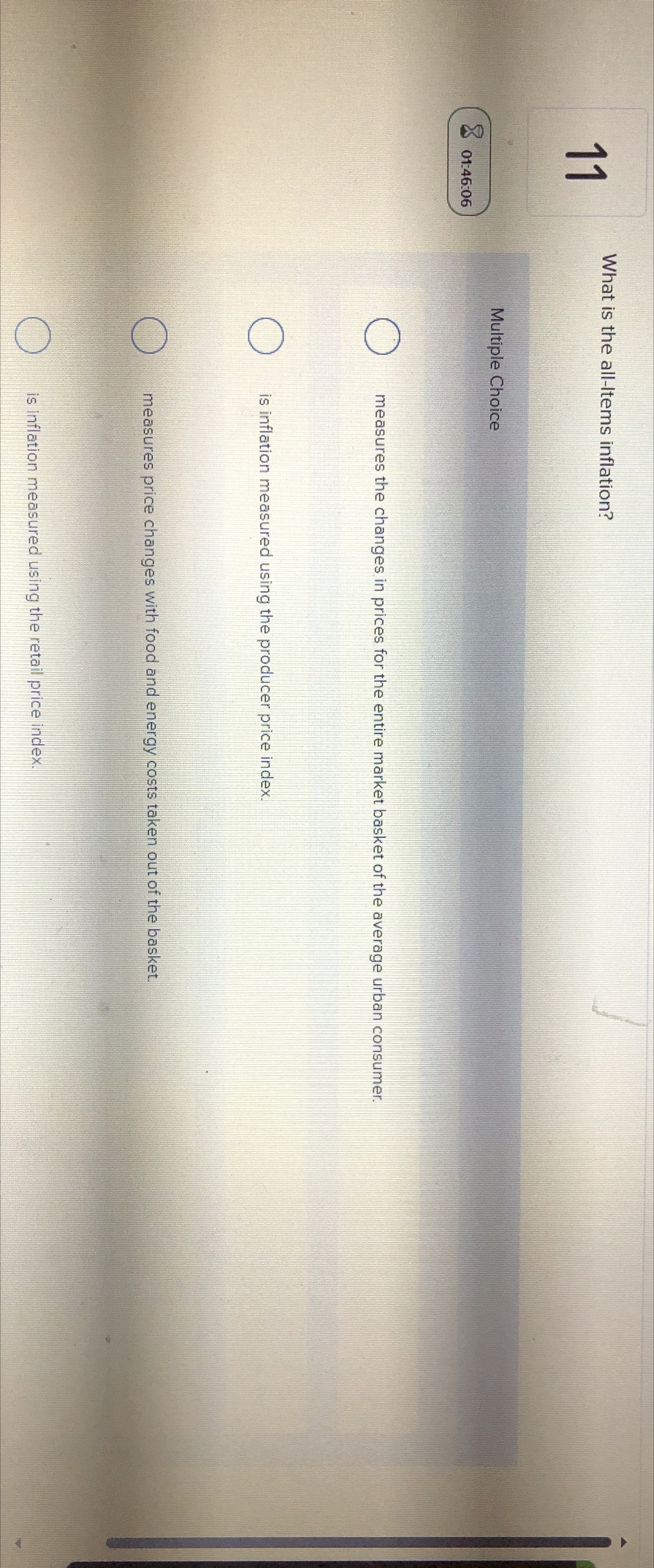 Solved 11What is the all-Items inflation?Multiple | Chegg.com