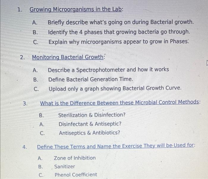Solved 1. Growing Microorganisms in the Lab: A. B. Briefly | Chegg.com