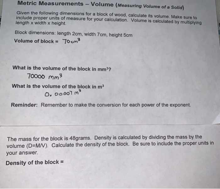 Solved Metric Measurements - Volume (Measuring Volume of a | Chegg.com