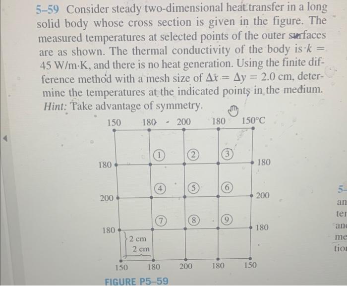 Solved 5-59 Consider steady two-dimensional heat transfer in | Chegg.com