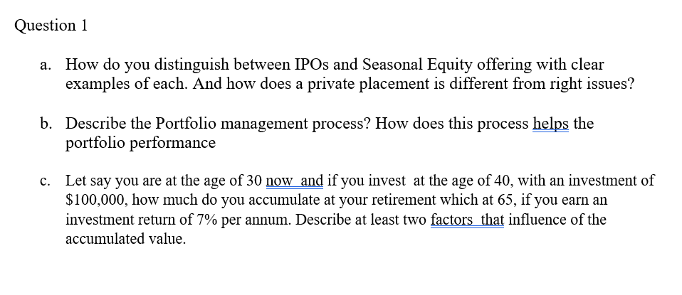 Question 1a. ﻿How do you distinguish between IPOs and | Chegg.com