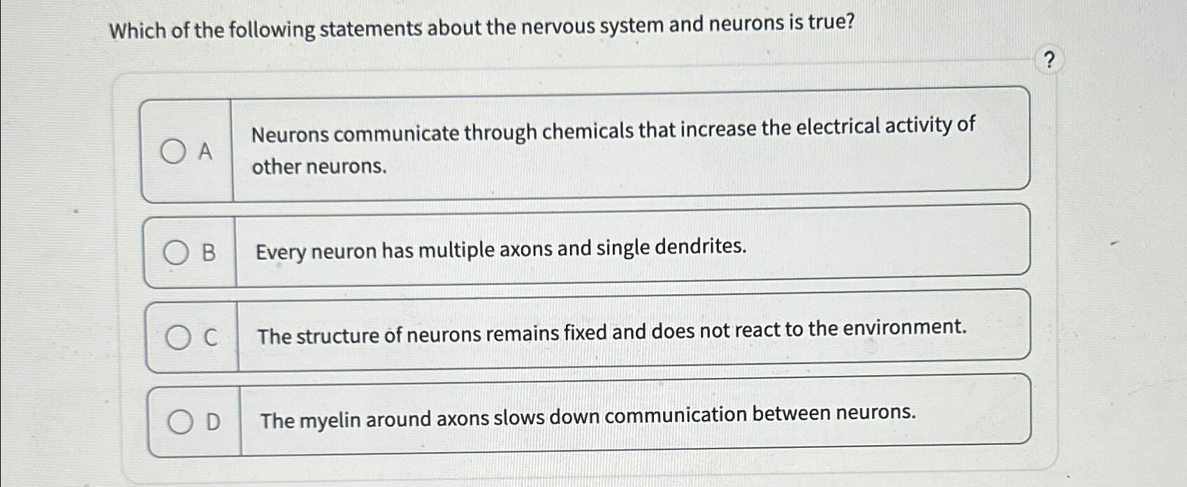Solved Which of the following statements about the nervous | Chegg.com