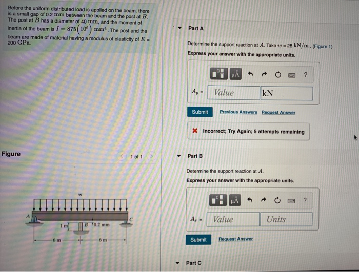 Solved Before the uniform distributed load is applied on the | Chegg.com