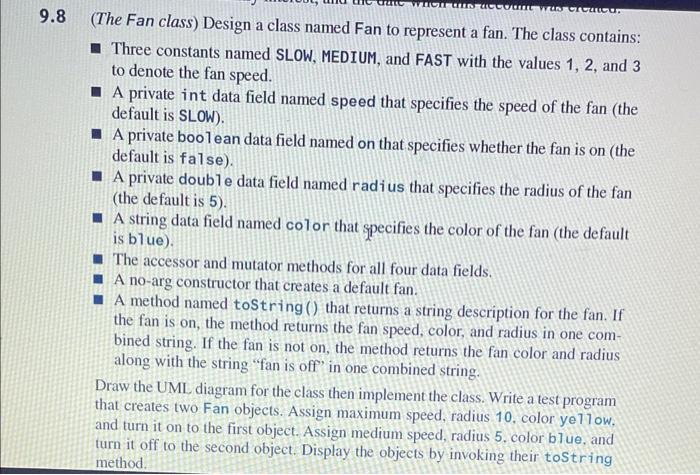 Solved Fan to represent a fan. The class contains: to denote | Chegg.com
