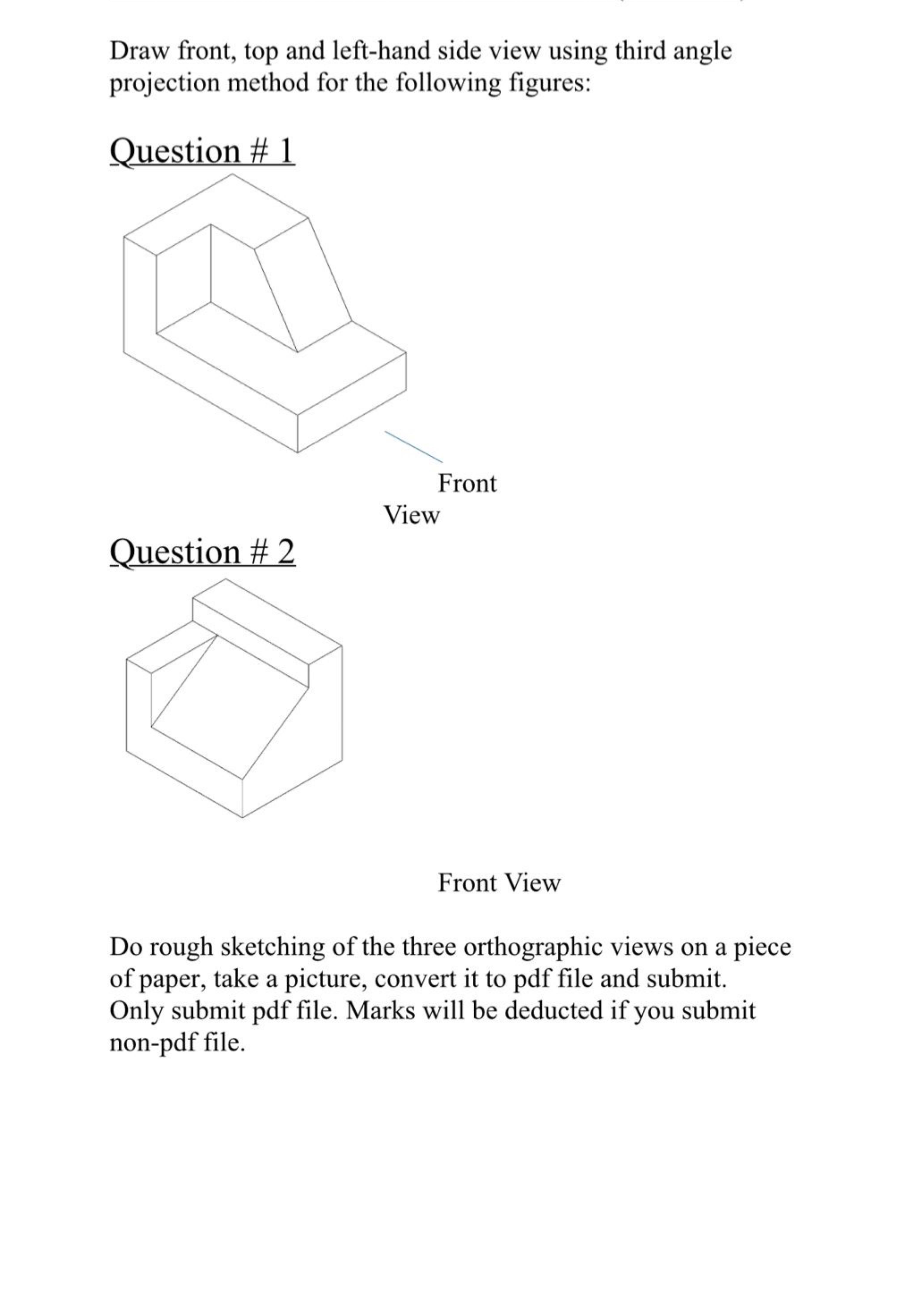 Solved Draw front, top and left-hand side view using third | Chegg.com
