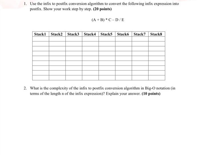 Solved 1. Use the infix to postfix conversion algorithm to | Chegg.com