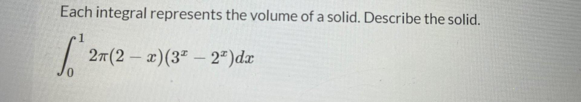 Solved Each integral represents the volume of a solid. | Chegg.com