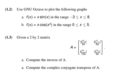 Solved (1.2) ﻿Use GNU Octave to plot the following | Chegg.com