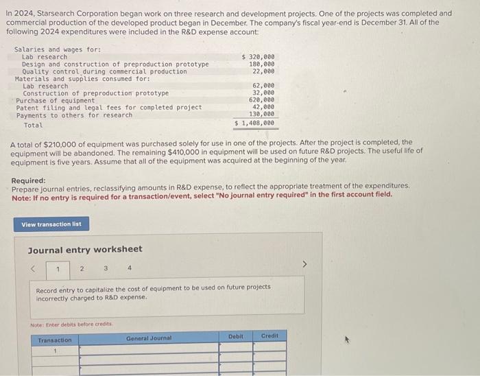 Solved In 2024, Starsearch Corporation began work on three | Chegg.com