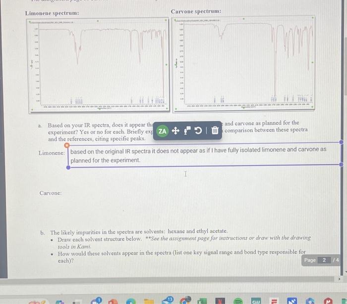 Limonene spectrum: Carvone spectrum: a. Based on your | Chegg.com