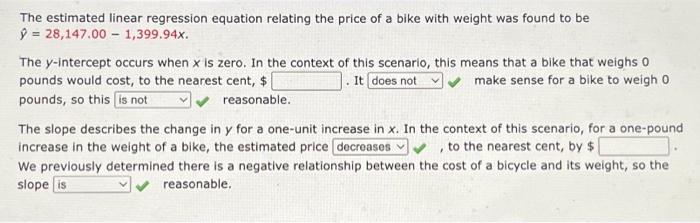 Solved The estimated linear regression equation relating the | Chegg.com