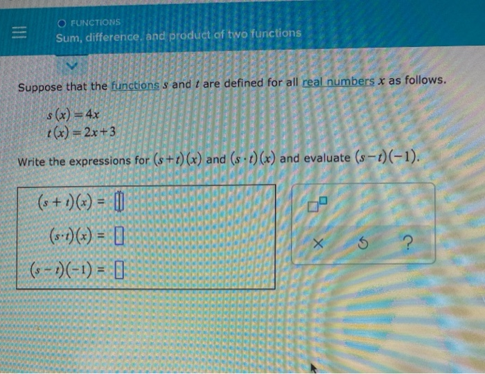 Solved O FUNCTIONS Sum, difference and product of two | Chegg.com