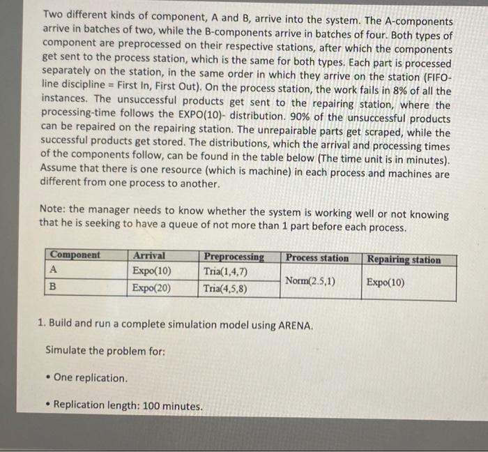Solved Two different kinds of component, A and B, arrive | Chegg.com
