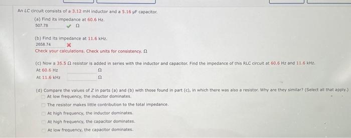 Solved 2C circult consists of a 3.12mH inductor and a 5.16μF | Chegg.com
