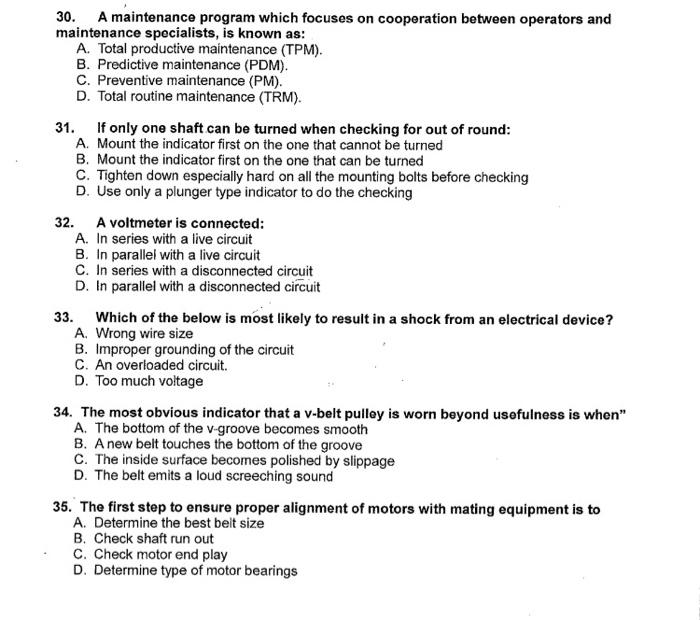 Solved 30. A maintenance program which focuses on | Chegg.com