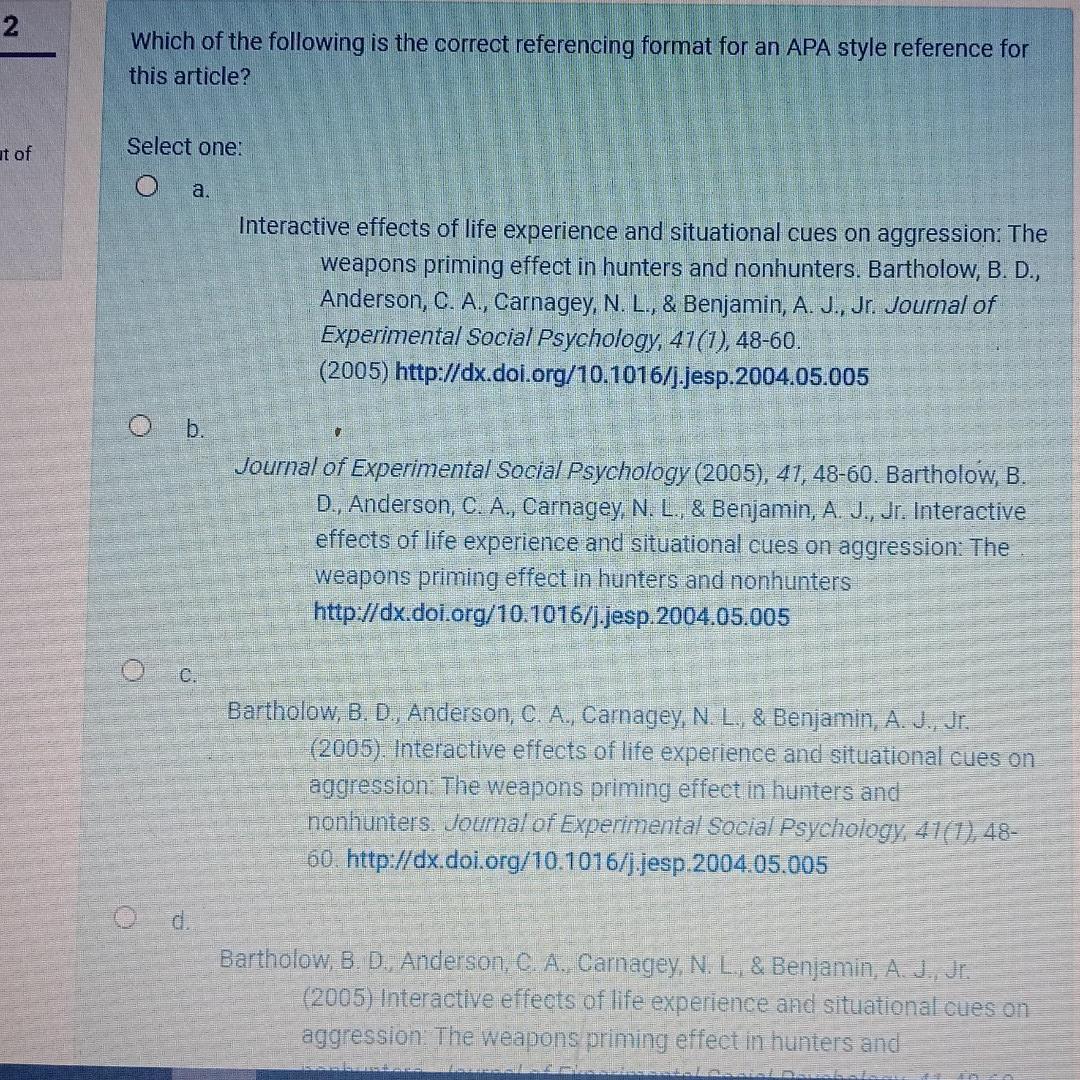 Solved 2 Which of the following is the correct referencing | Chegg.com