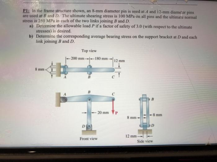 Solved P1: In the frame structure shown, an 8-mm diameter | Chegg.com