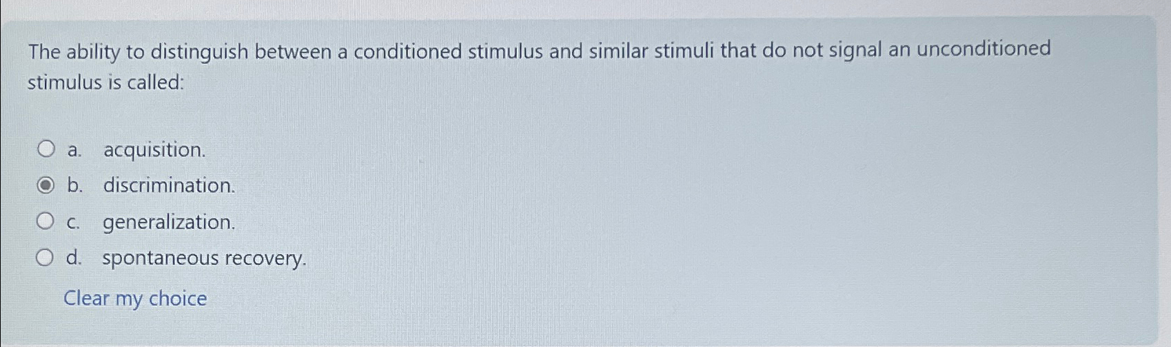 Solved The ability to distinguish between a conditioned | Chegg.com