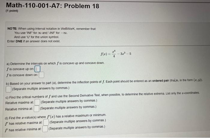 Solved Math-110-001-A7: Problem 18 (1 point) NOTE: When | Chegg.com