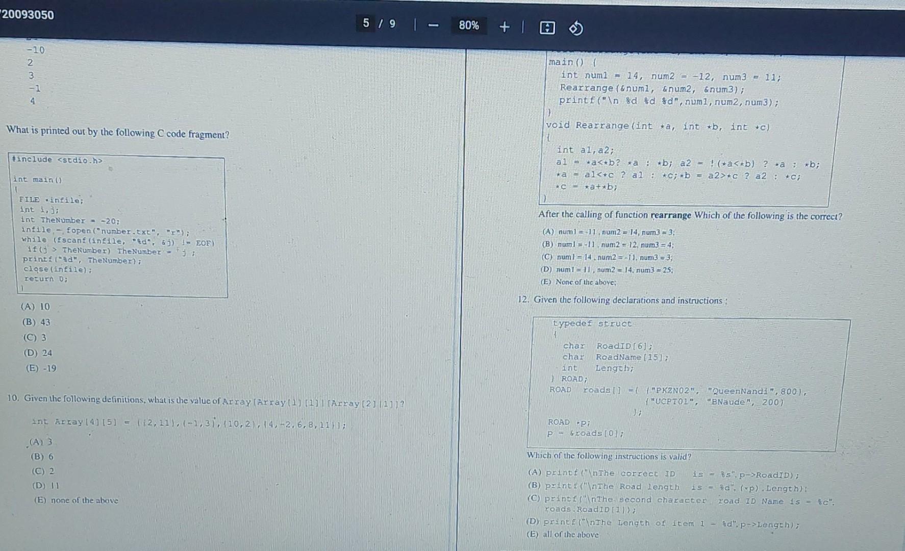 Solved 2 3 −1 4 What is printed out by the following C code | Chegg.com