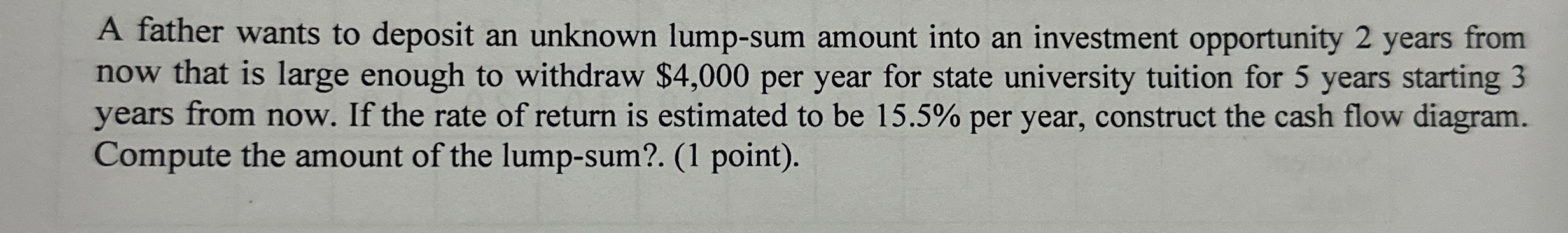 Solved A father wants to deposit an unknown lump-sum amount | Chegg.com