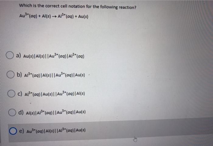 Solved Which is the correct cell notation for the following | Chegg.com