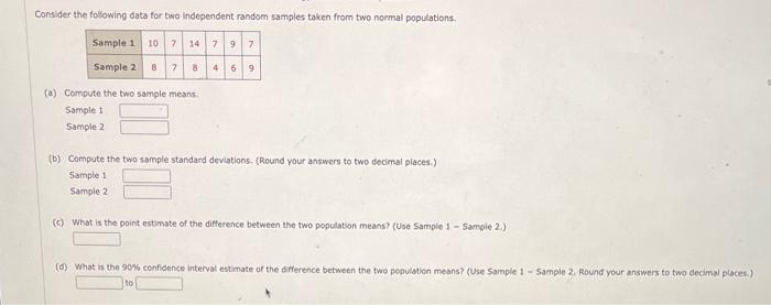 Solved Consider The Following Data For Two Independent