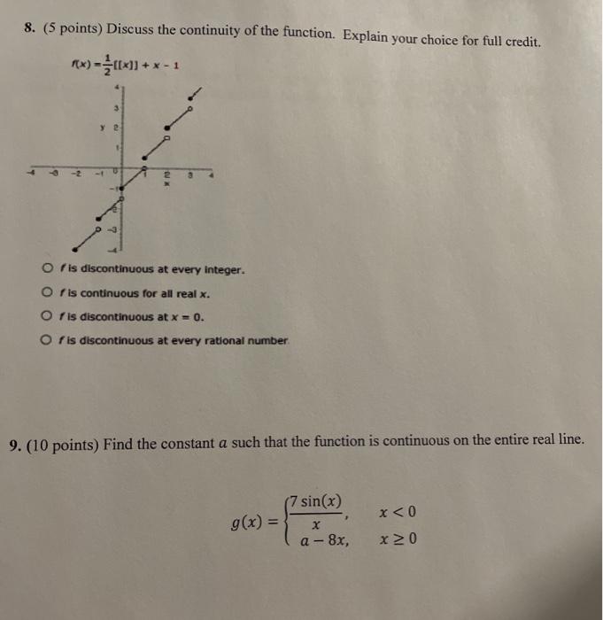Solved 8. (5 points) Discuss the continuity of the function. | Chegg.com