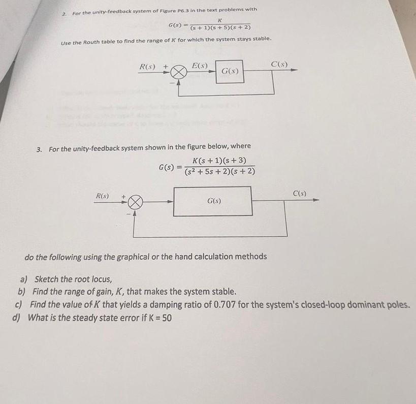 Solved 2. For the unity-feedback system of Figure P6.3 in | Chegg.com