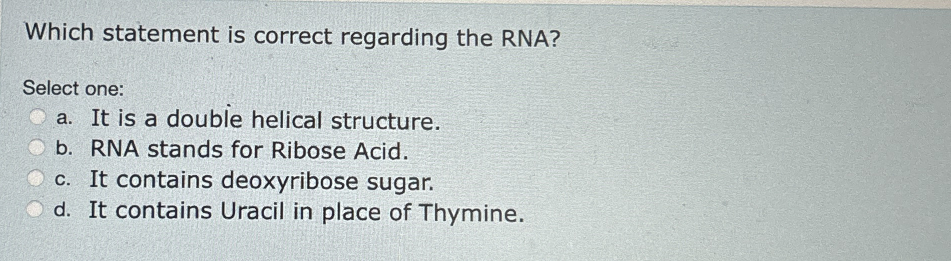 Solved Which statement is correct regarding the RNA?Select | Chegg.com
