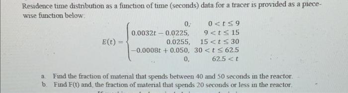 Solved Residence time distribution as a function of time | Chegg.com