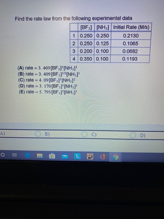 Solved Find the rate law from the following experimental | Chegg.com