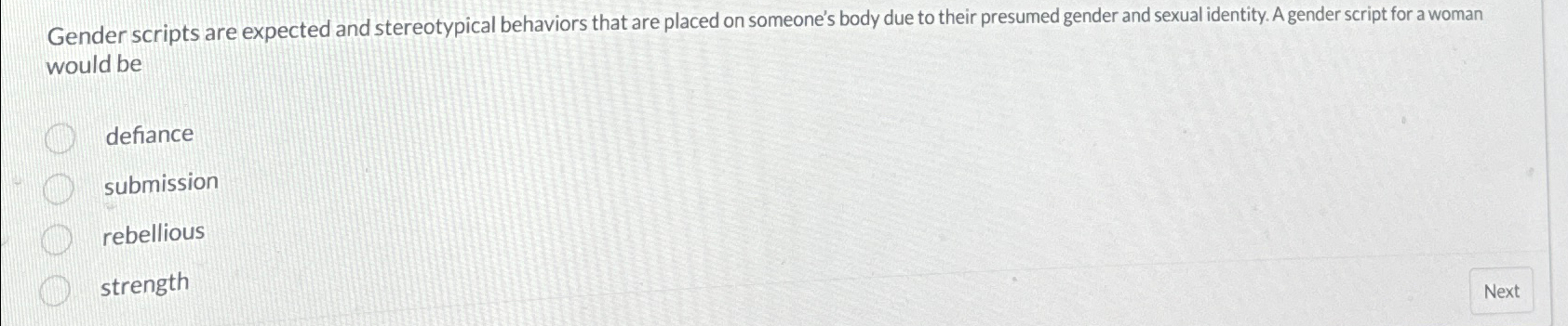 Solved Gender scripts are expected and stereotypical | Chegg.com