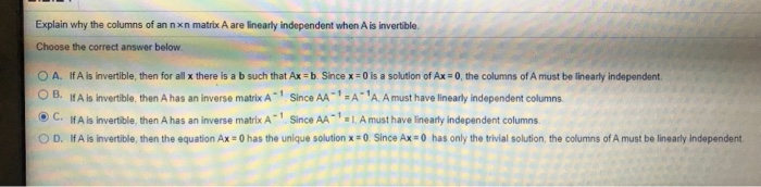 Solved Explain why the columns of an nxn matrix A are | Chegg.com