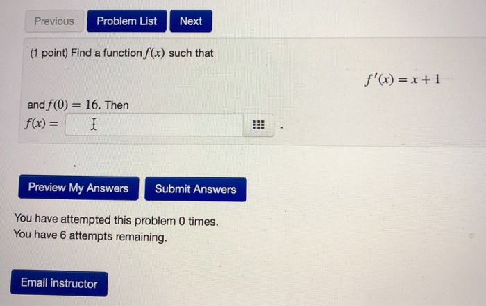 Solved Previous Problem List Next (1 point) Find a function | Chegg.com