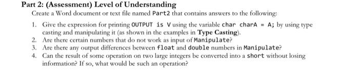 Solved Part 1: Manipulating Numbers You need to understand | Chegg.com