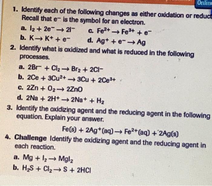 Solved Online 1 Identify Each Of The Following Changes As Chegg