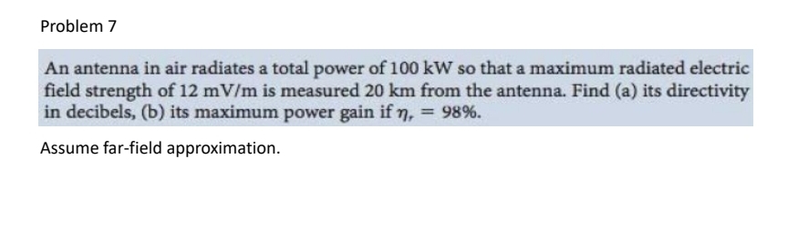 Solved Problem 7An antenna in air radiates a total power of | Chegg.com