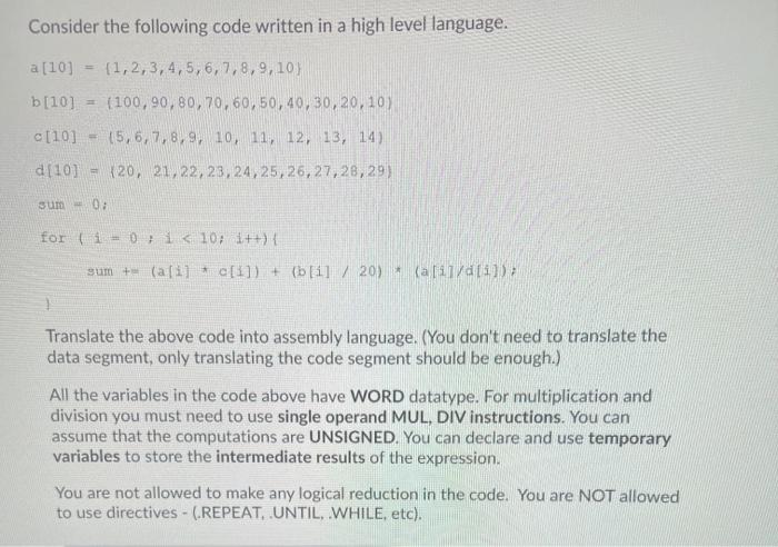 Solved Consider the following code written in a high level | Chegg.com