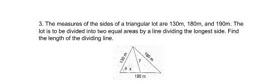 Solved 3. The measures of the sides of a triangular lot are | Chegg.com