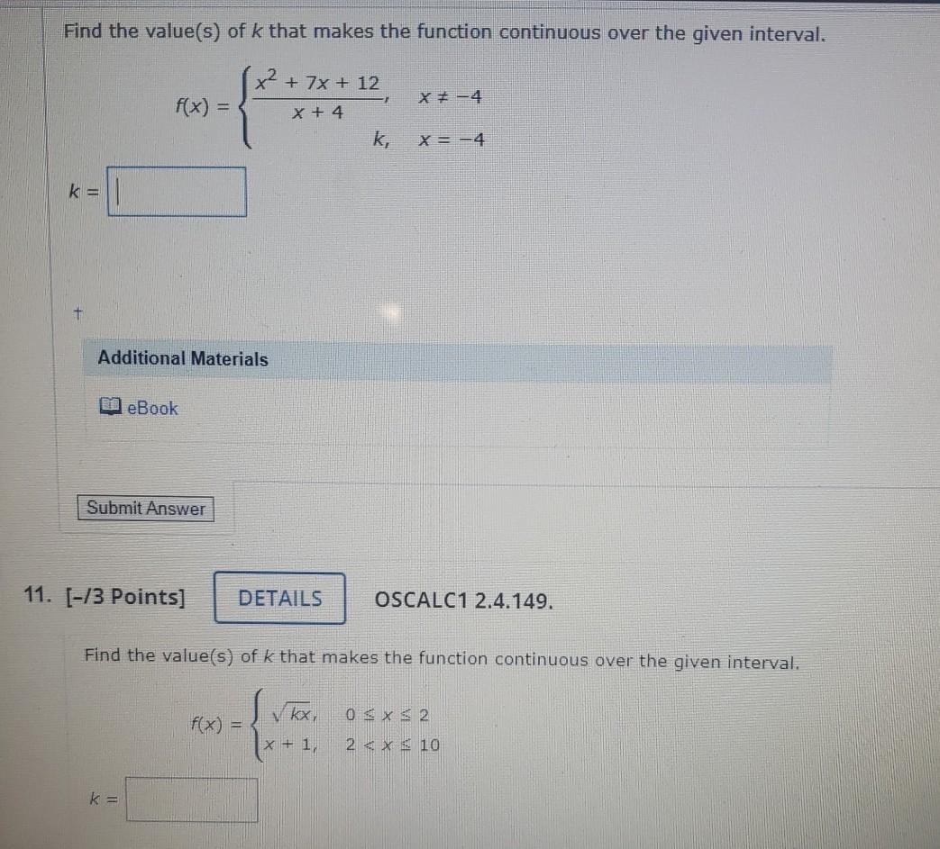 Solved Find the value(s) of k that makes the function | Chegg.com
