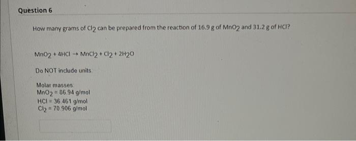 Solved How many grams of Cl2 can be prepared from the | Chegg.com