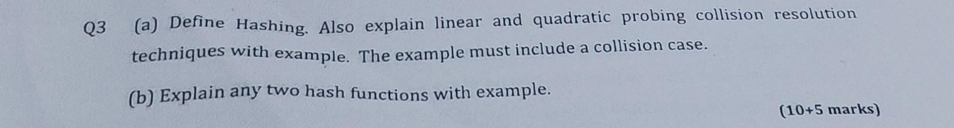 Solved 23 (a) Define Hashing. Also explain linear and | Chegg.com Solved 23 (a) Define Hashing. Also explain linear and | Chegg.com