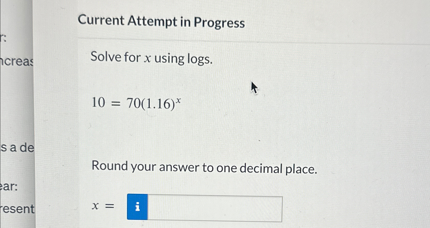 Solved Current Attempt in ProgressSolve for x ﻿using | Chegg.com