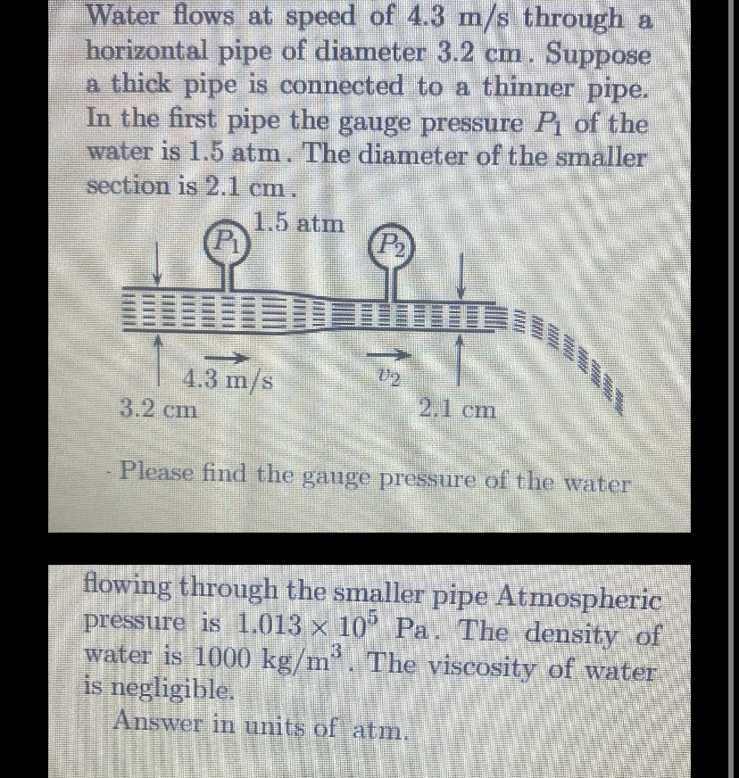 Solved Water flows at speed of 4.3ms ﻿through a horizontal | Chegg.com